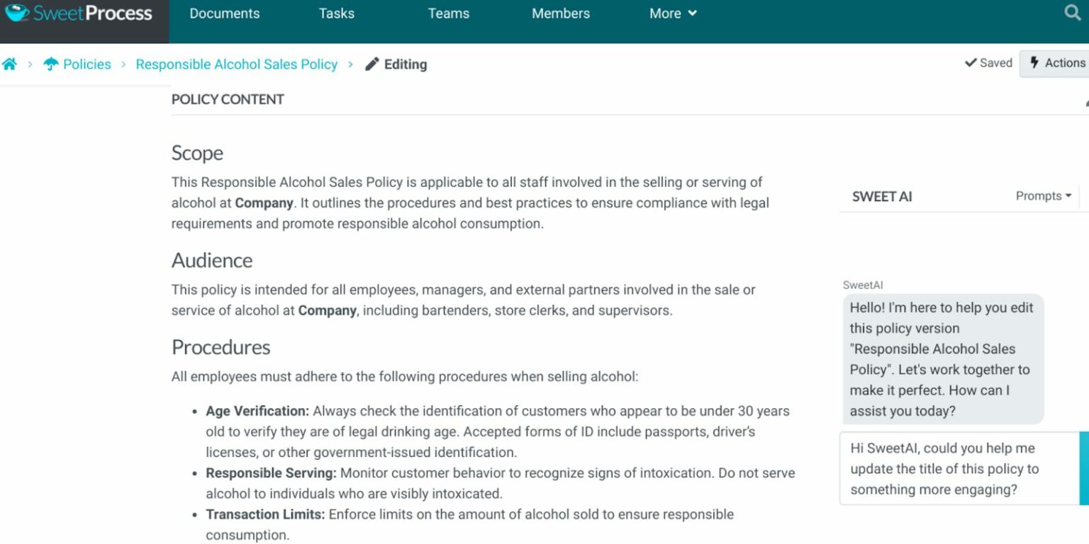Generate Policies and Procedures With SweetProcess AI — Fast